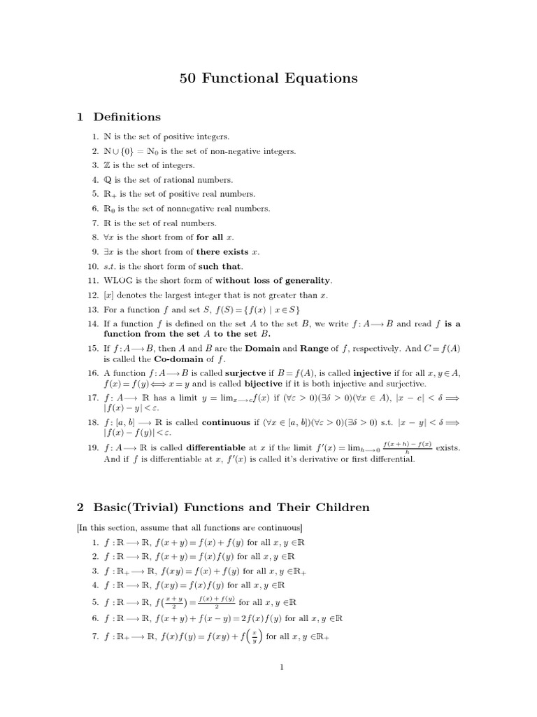 50 Functional Equations: 1 Definitions | PDF | Function (Mathematics) | Elementary Mathematics