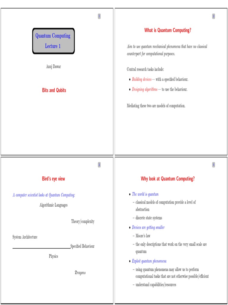 Quantum Computing Lecture 1: An Introduction to Qubits | PDF ...