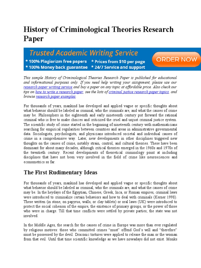 History of Criminological Theories Research Paper: The First ...