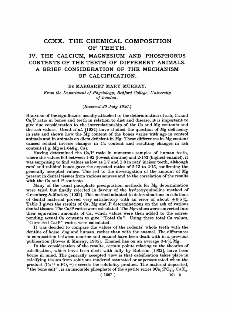 1936 - The Chemical Composition of Teeth | PDF | Tooth | Calcium