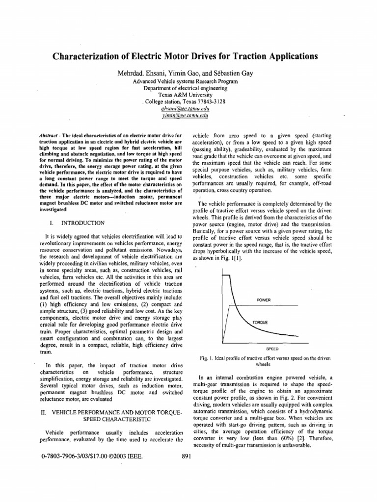 Characterization of Electric Motor Drives For Traction Application ...
