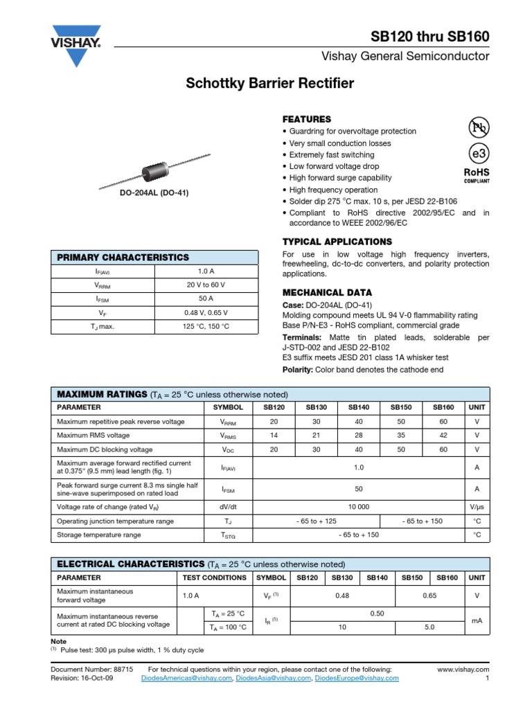 SB120 Thru SB160: Vishay General Semiconductor | PDF | Contractual Term ...