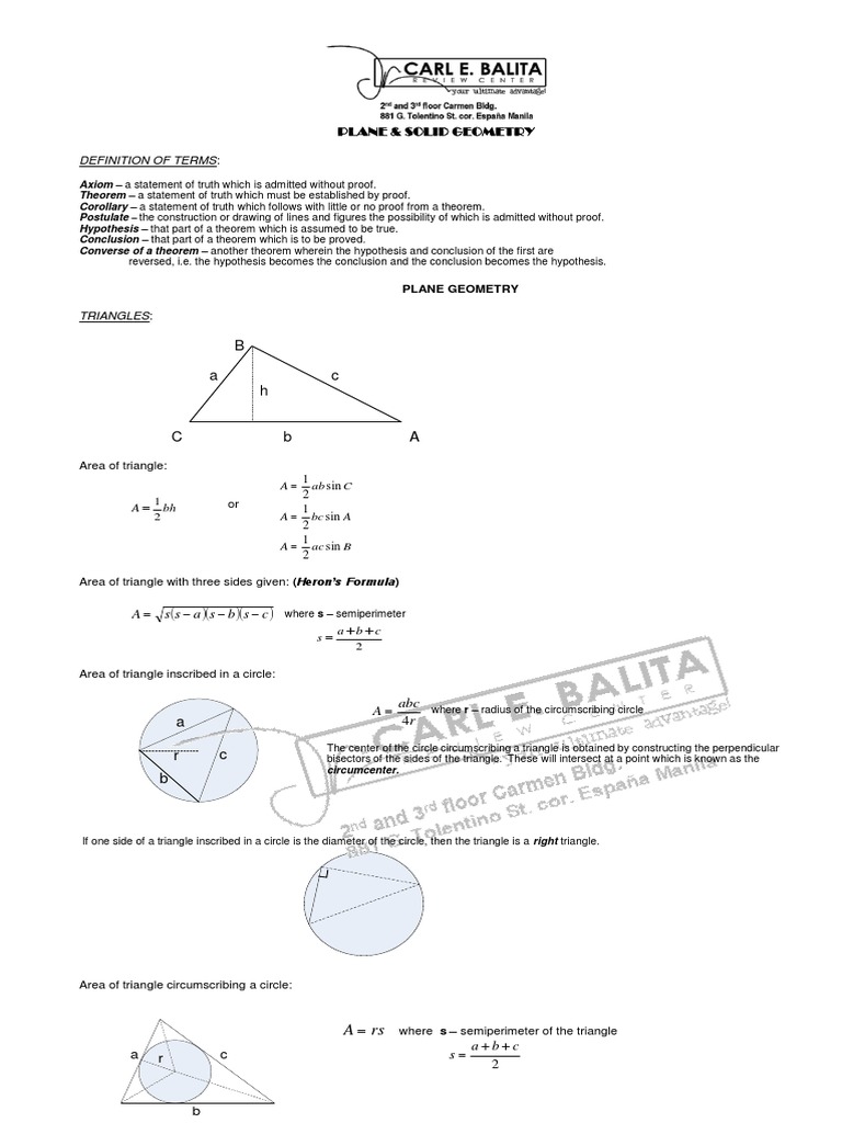 Plane & Solid Geometry: B A C H | PDF | Triangle | Polygon