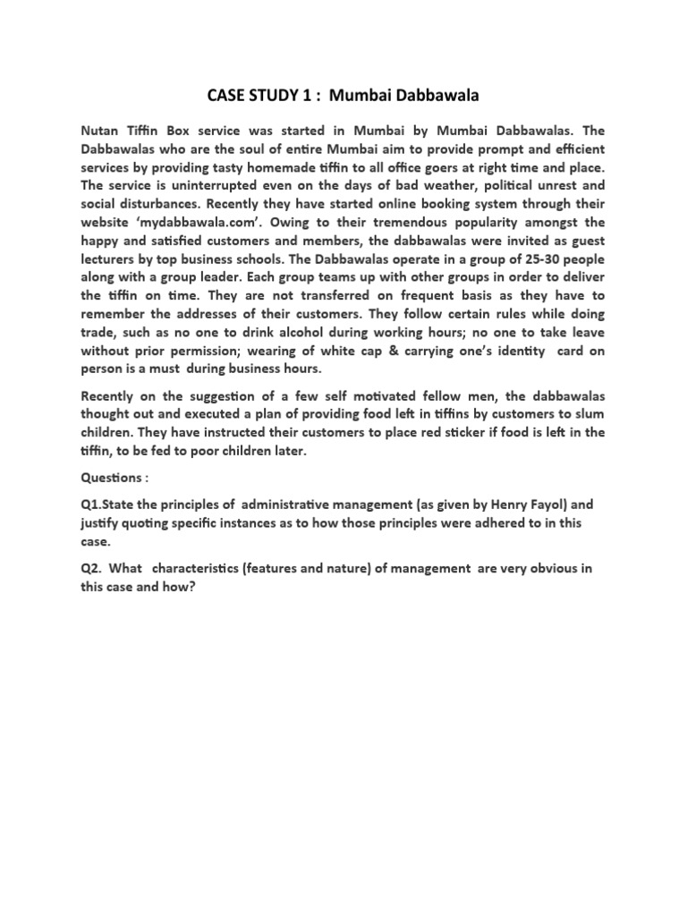 CASE STUDY 1 - Mumbai Dabbawala | PDF