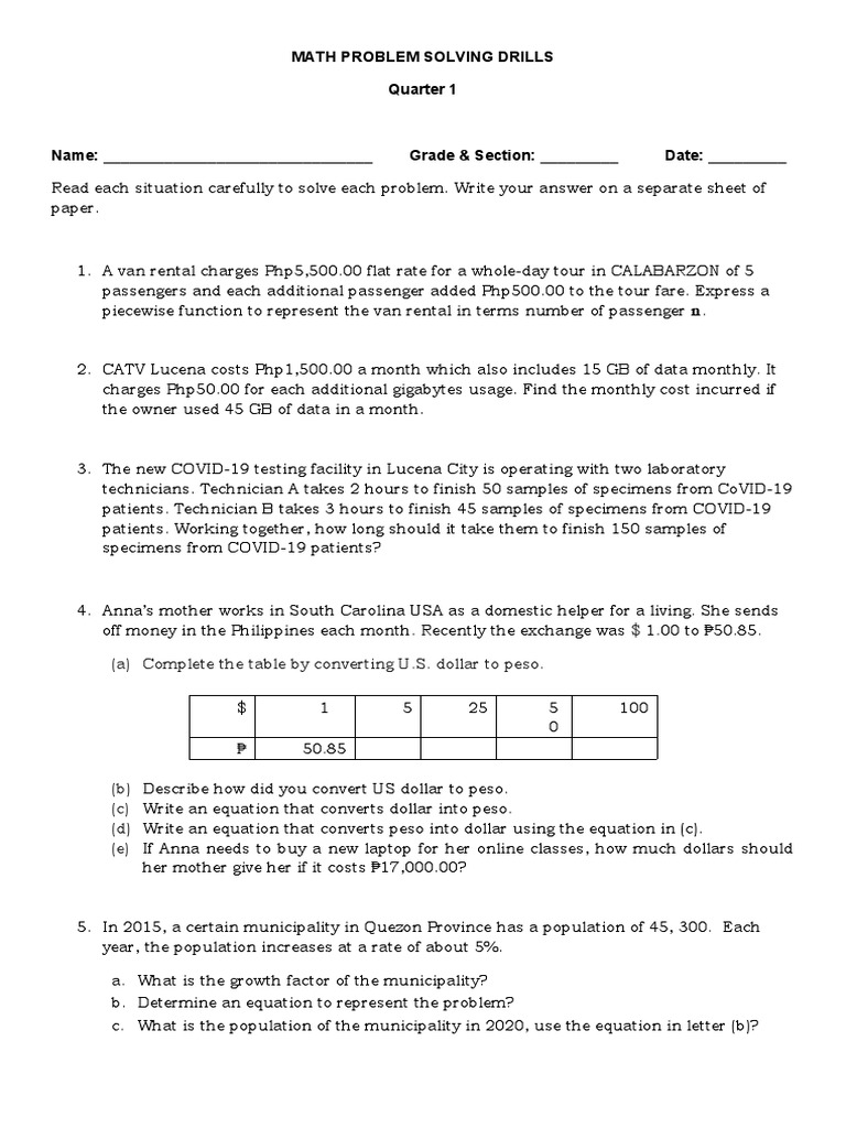 Problem Solving Drills Assessment Tool | PDF | Reason | Teaching ...