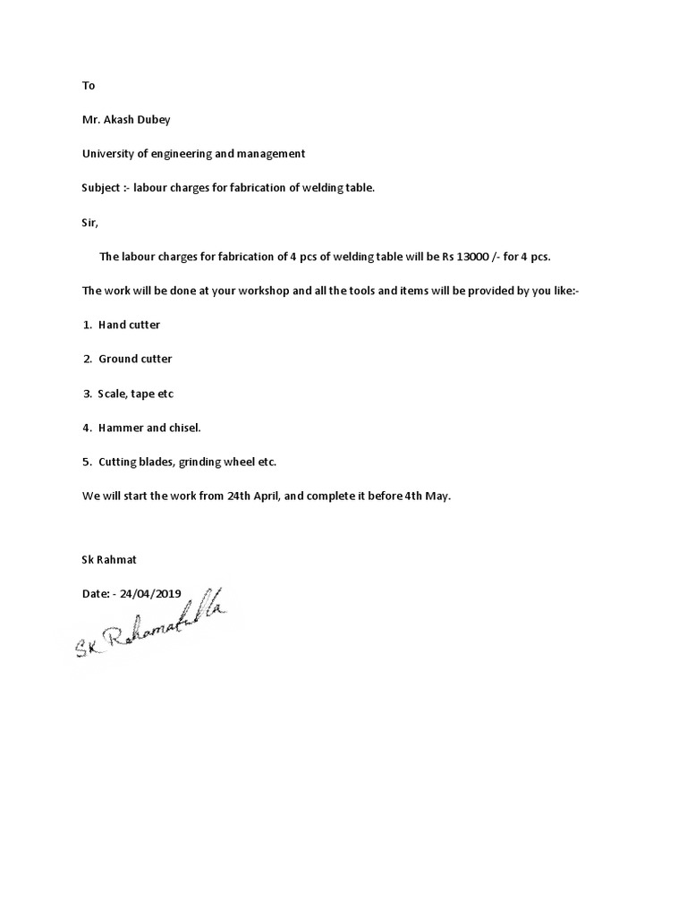 Labour Charges For Fabrication | PDF