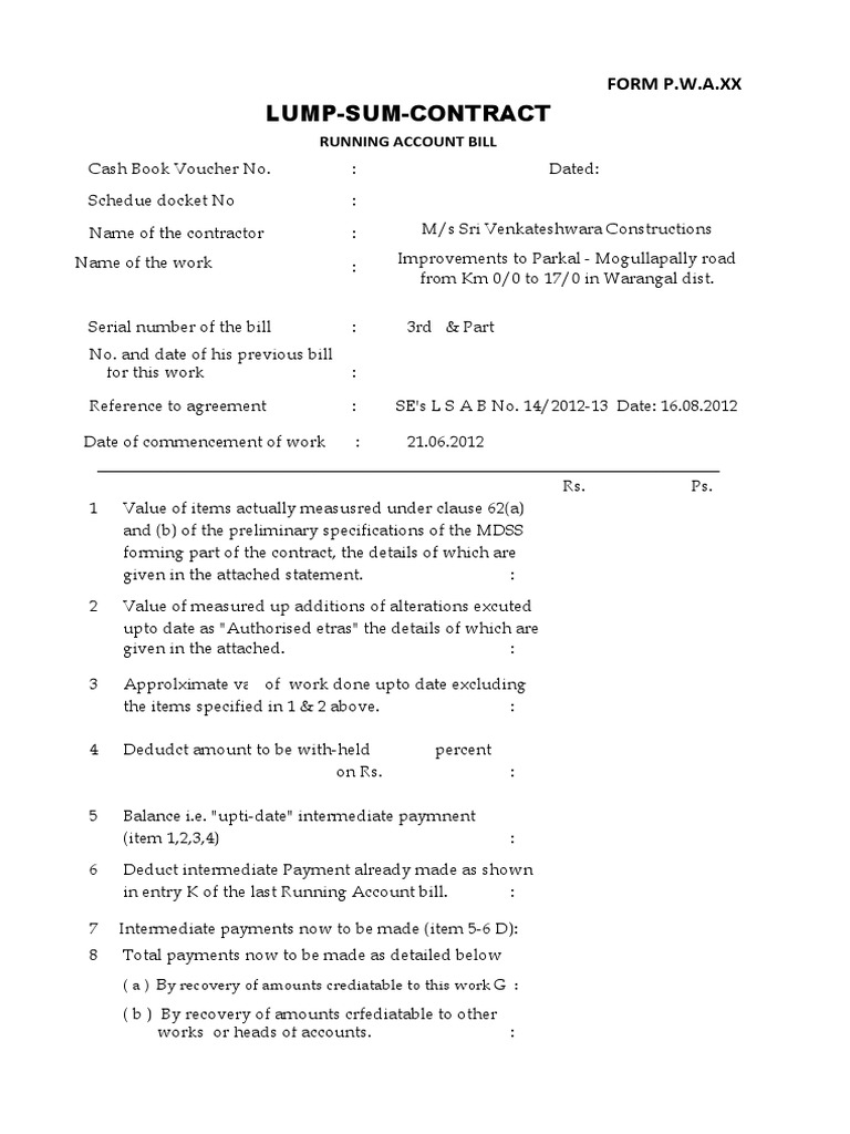 Lump-Sum-Contract: Form P.W.A.Xx | PDF | Payments | Business Law