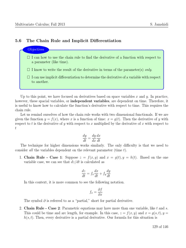 5.6 The Chain Rule and Implicit Di Erentiation: Objectives | PDF ...