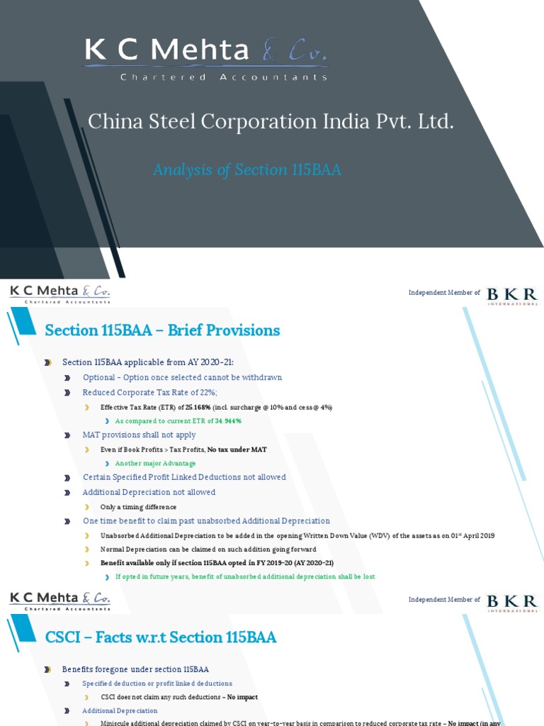 CSCI - Section 115BAA Analysis - AY 2020-21 | PDF | Depreciation | Tax ...