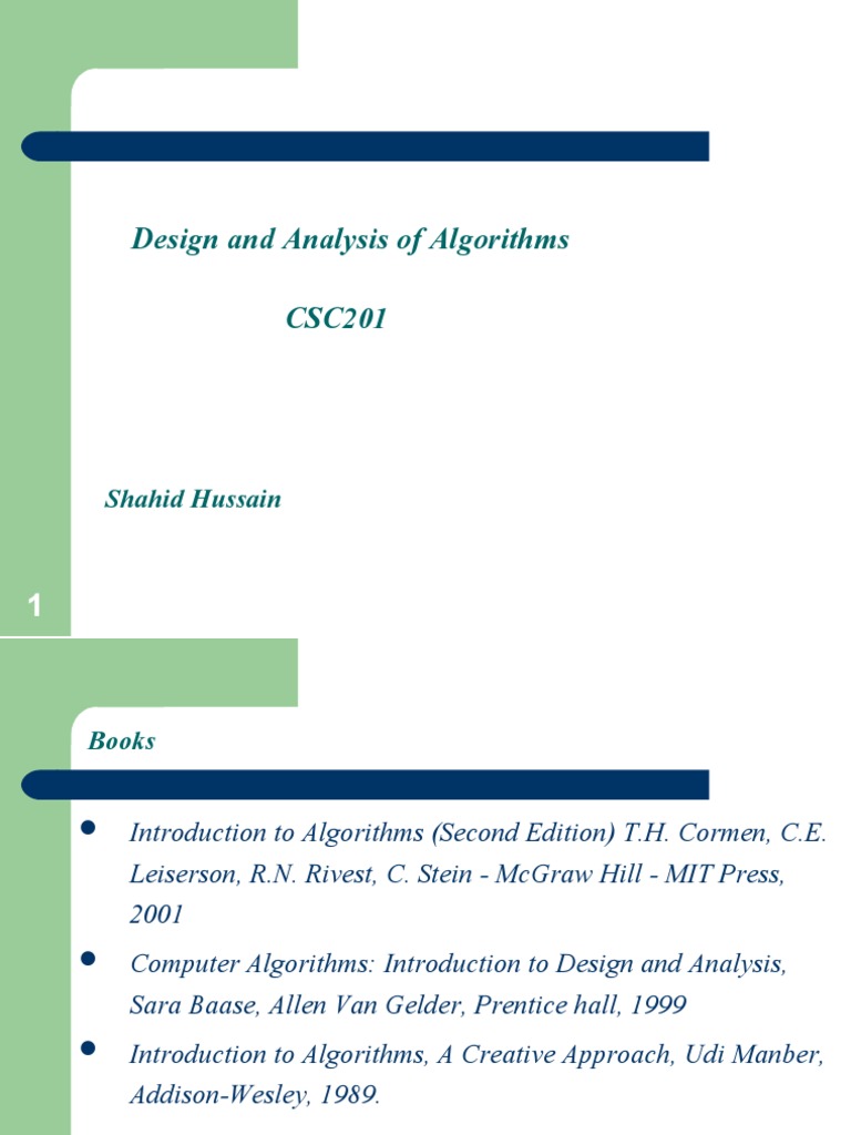 Design and Analysis of Algorithms CSC201: Shahid Hussain | PDF | Queue (Abstract Data Type ...