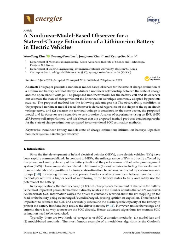 A Nonlinear Model-Based Observer for State-of-Charge Estimation of a ...