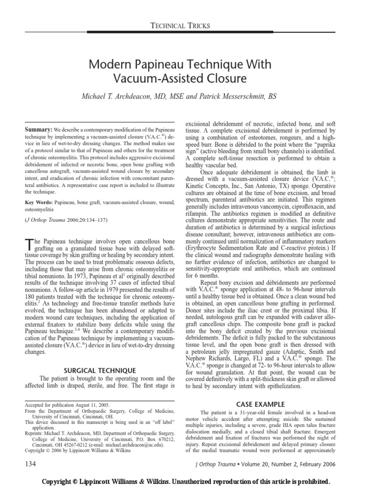 Modern Papineau Technique With Vacuum-Assisted Closure: Michael T ...