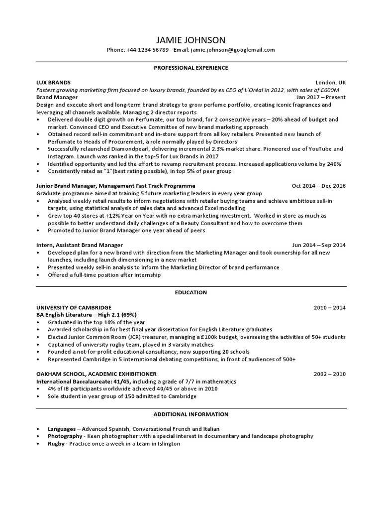 Jamie Johnson Resume | Download Free PDF | Brand | Retail