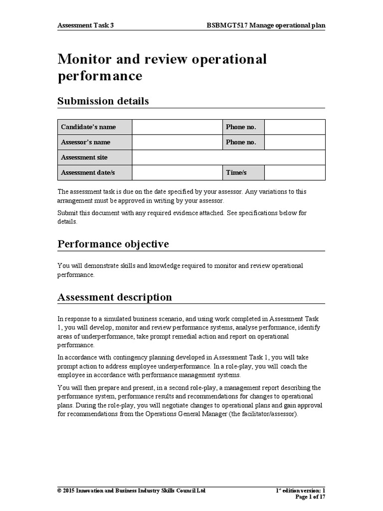 Monitor and Review Operational Performance: Submission Details | PDF ...