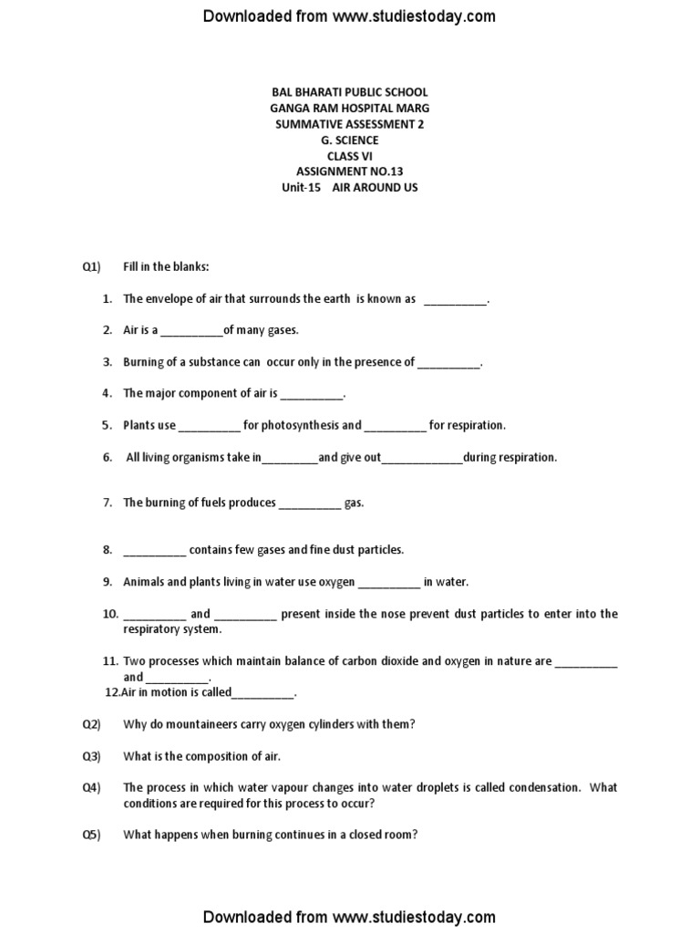 CBSE Class 6 General Science Practice Worksheets | PDF | Atmosphere Of ...