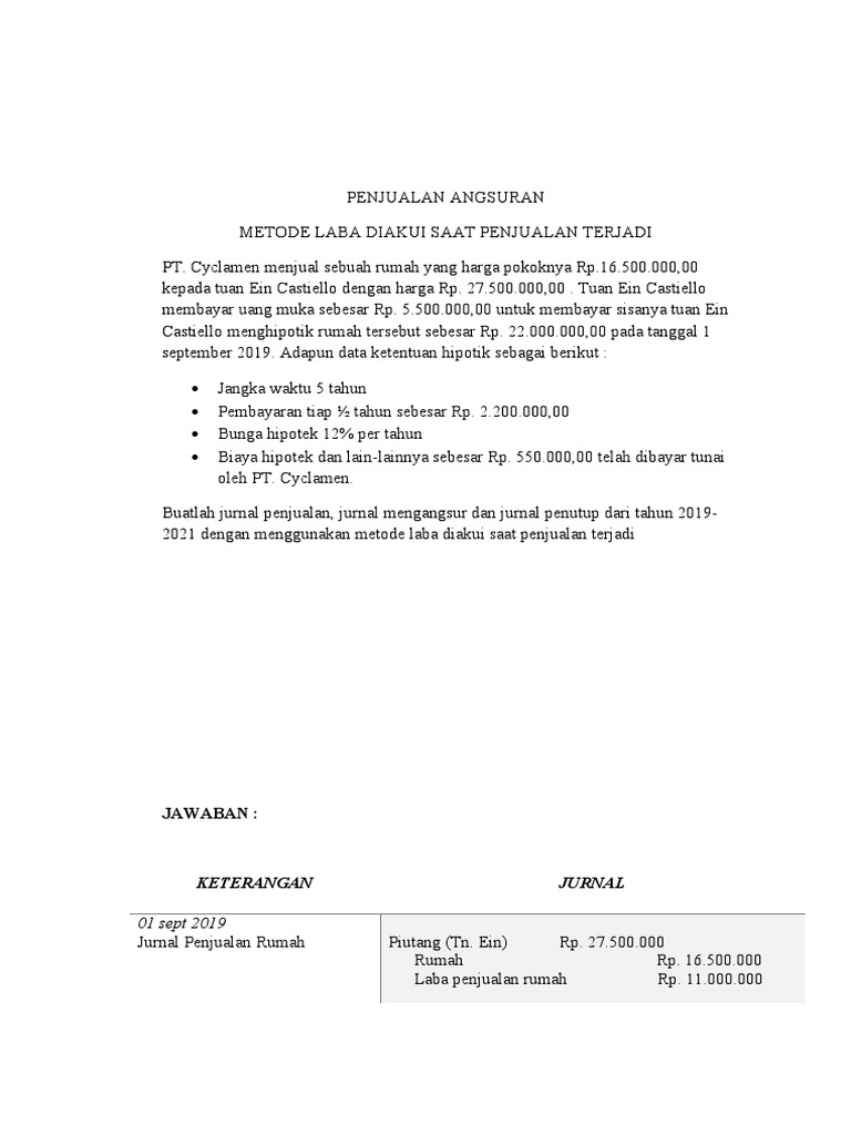 Contoh Soal Penjualan Angsuran | PDF
