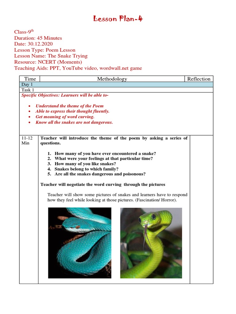 The Snake Trying Lesson Plan 1 | PDF | Lesson Plan | Poetry
