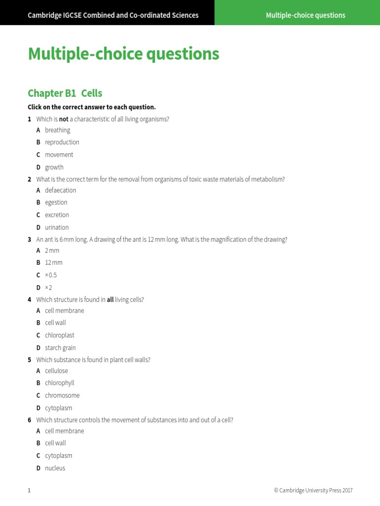 (GR) COMPLETE - Multiple Choice Quiz Questions - Biology | PDF ...