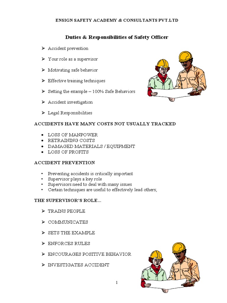 Duties & Responsibilities of Safety Officer: Ensign Safety Academy ...