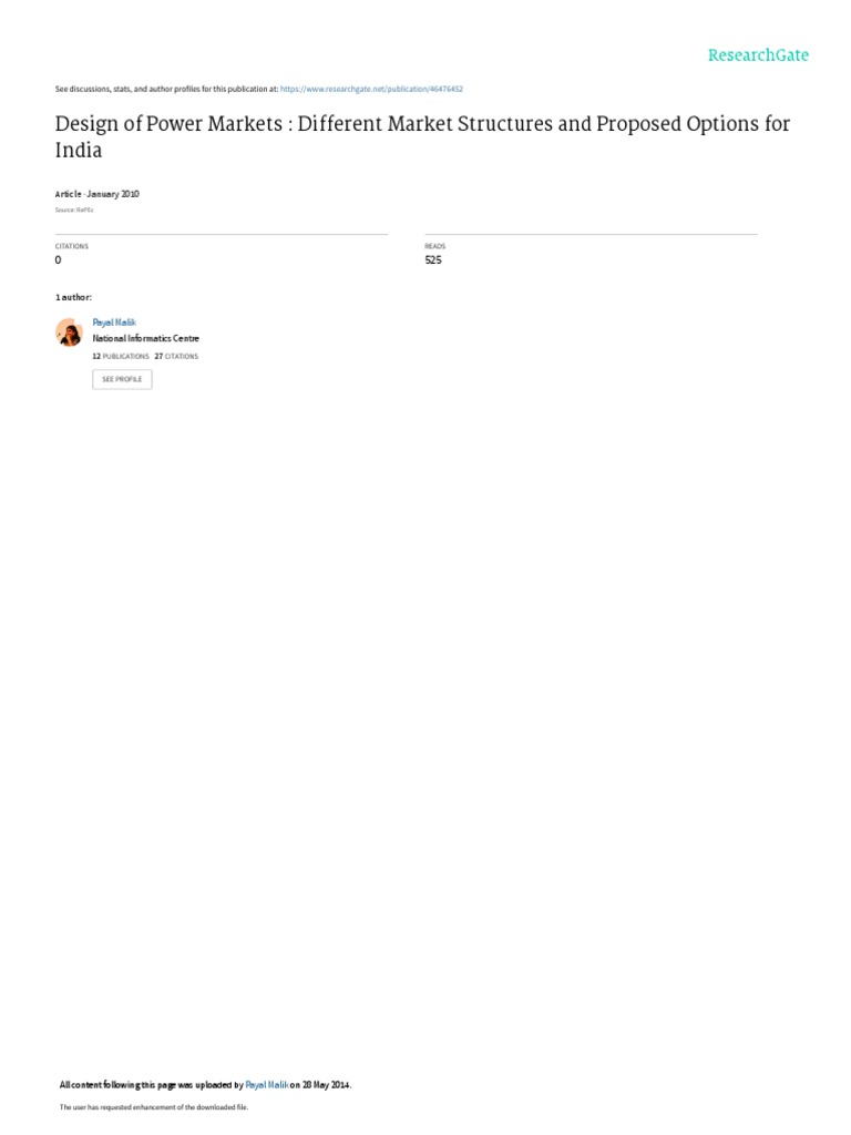Design of Power Markets Different Market Structure | PDF | Contract For ...