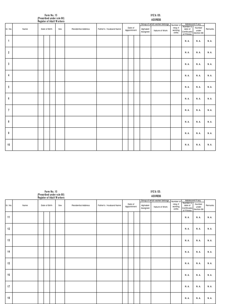 Address Form No. 15 (Prescribed Under Rule 88) Register of Adult ...