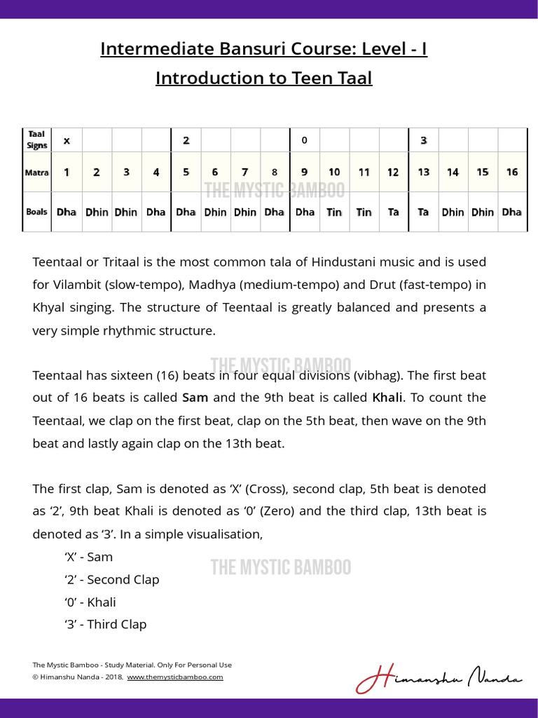 Introduction To Teen Taal PDF | PDF | Poetics | Traditional Music