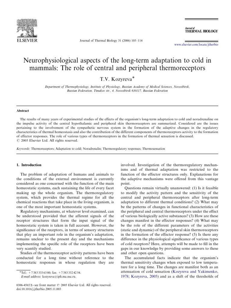 Thermoreceptor Adaptation to Cold | PDF | Thermoregulation | Stimulus ...
