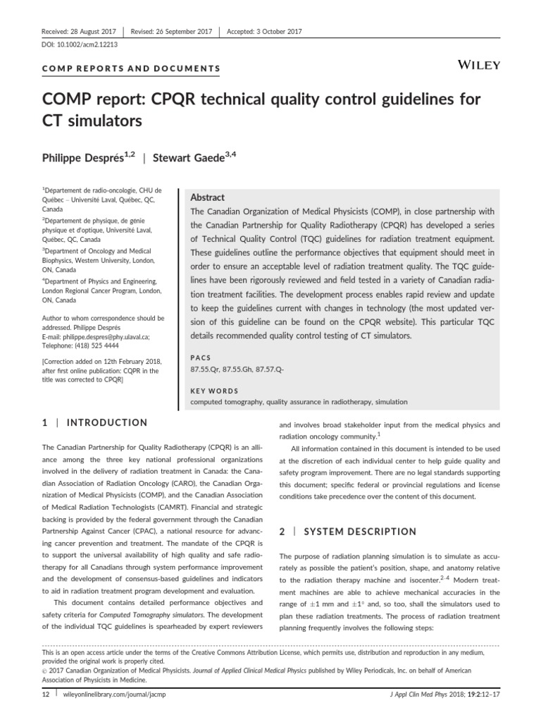 COMP Report: CPQR Technical Quality Control Guidelines For CT ...