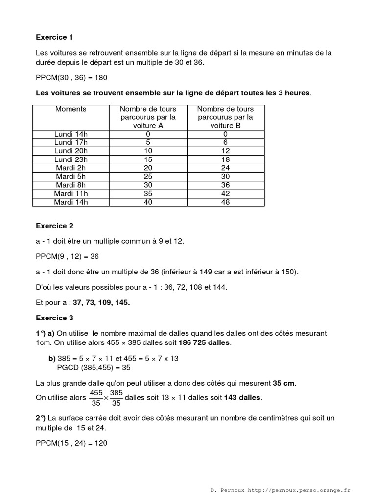 Corrigés Exercices PPCM-PGCD | PDF | Théorie des nombres ...