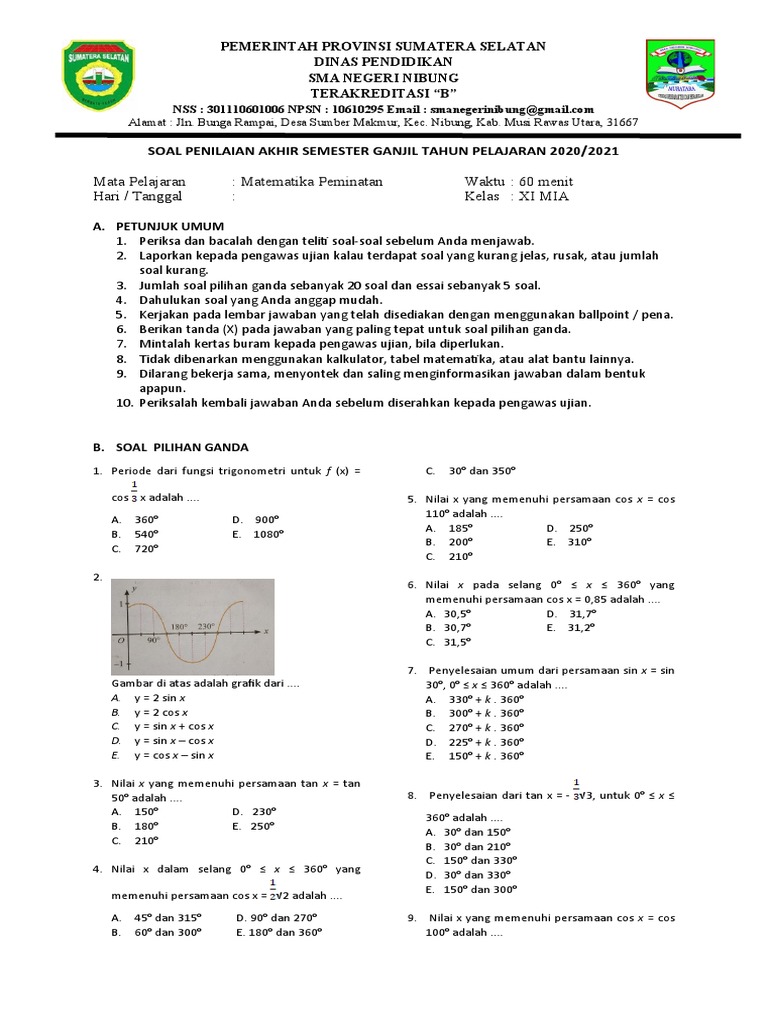 Soal MTK Peminatan Kelas Xi | PDF