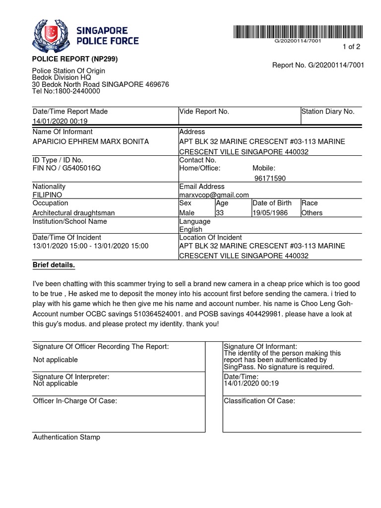 Police Report (Np299) | PDF | Authentication | Access Control