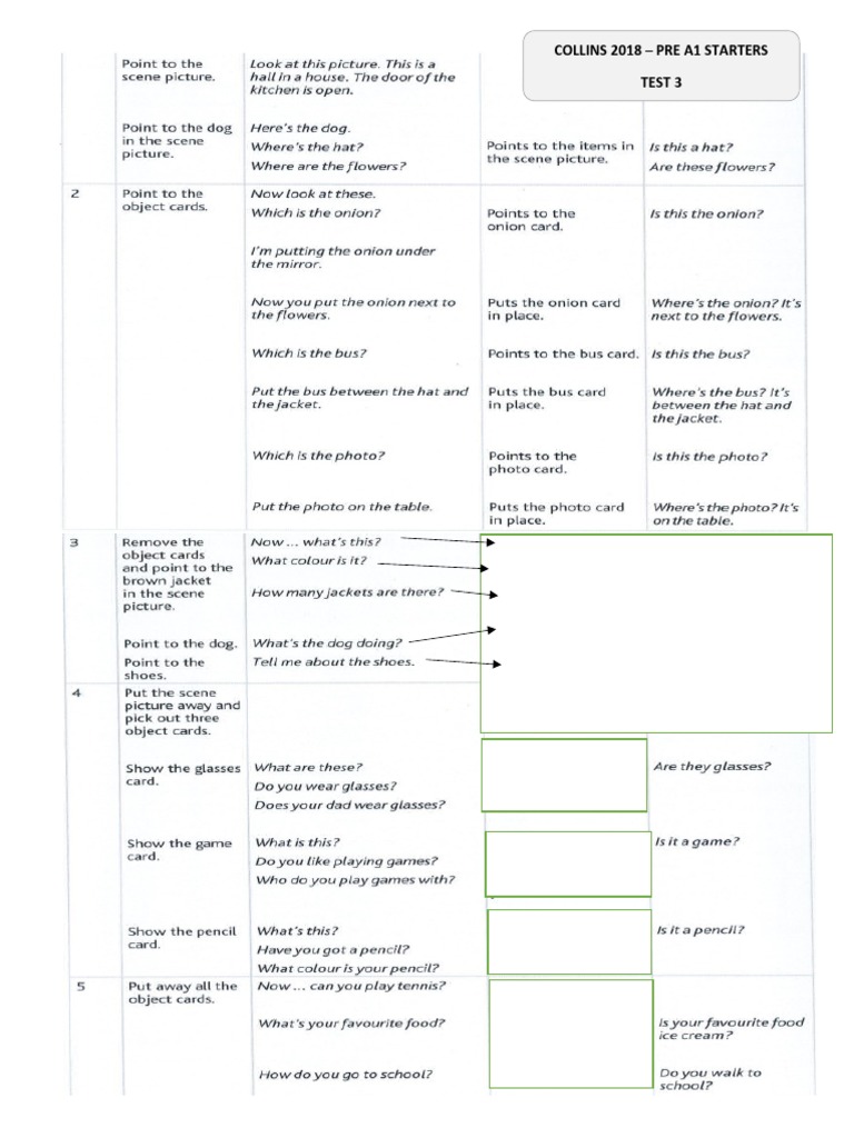 Collins 2018 - Pre A1 Starters - Speaking | PDF