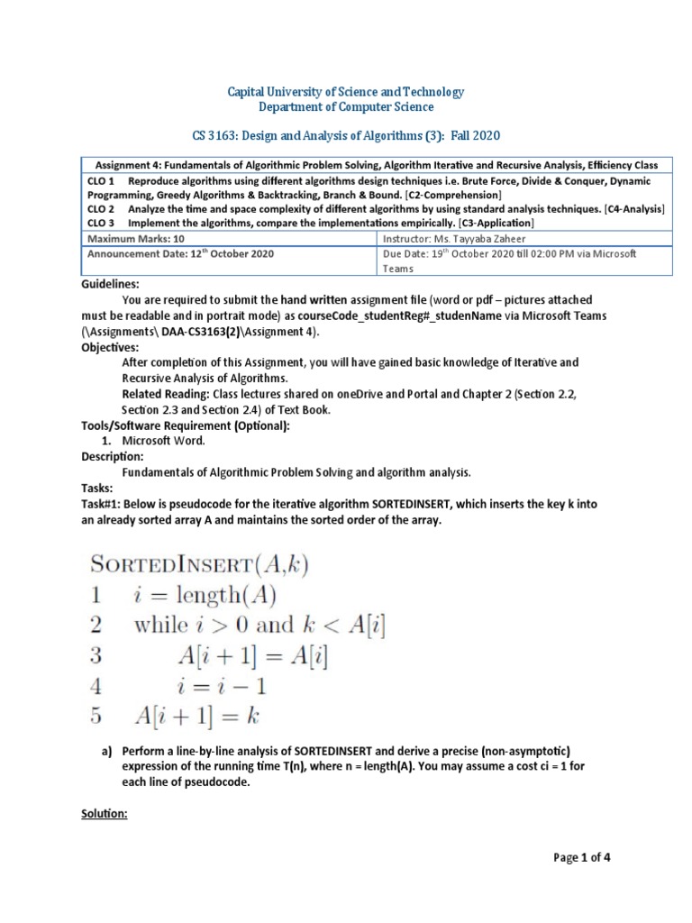 Algorithm Design and Analysis Assignment | PDF | Algorithms ...
