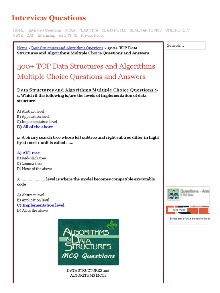 300+ TOP Data Structures and Algorithms Multiple Choice Questions and ...