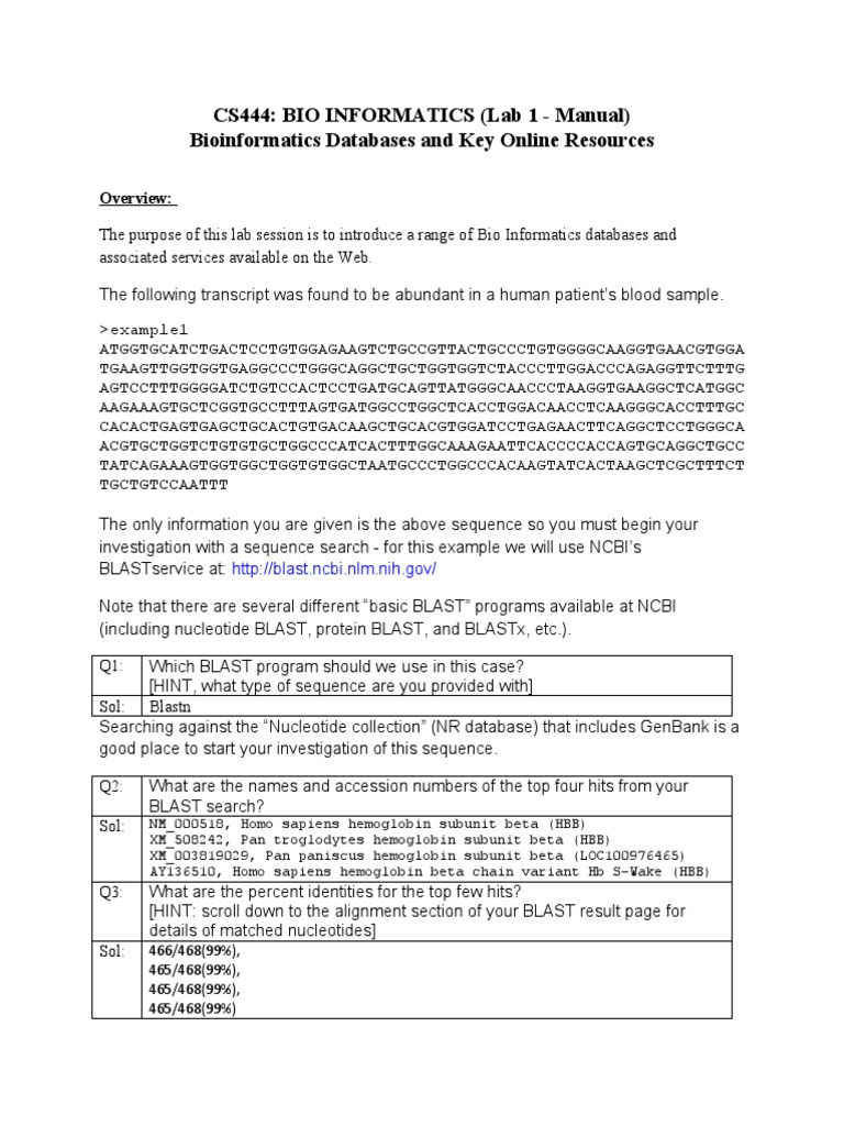 BioInfo - Lab 1 | PDF | Genetics | Biology