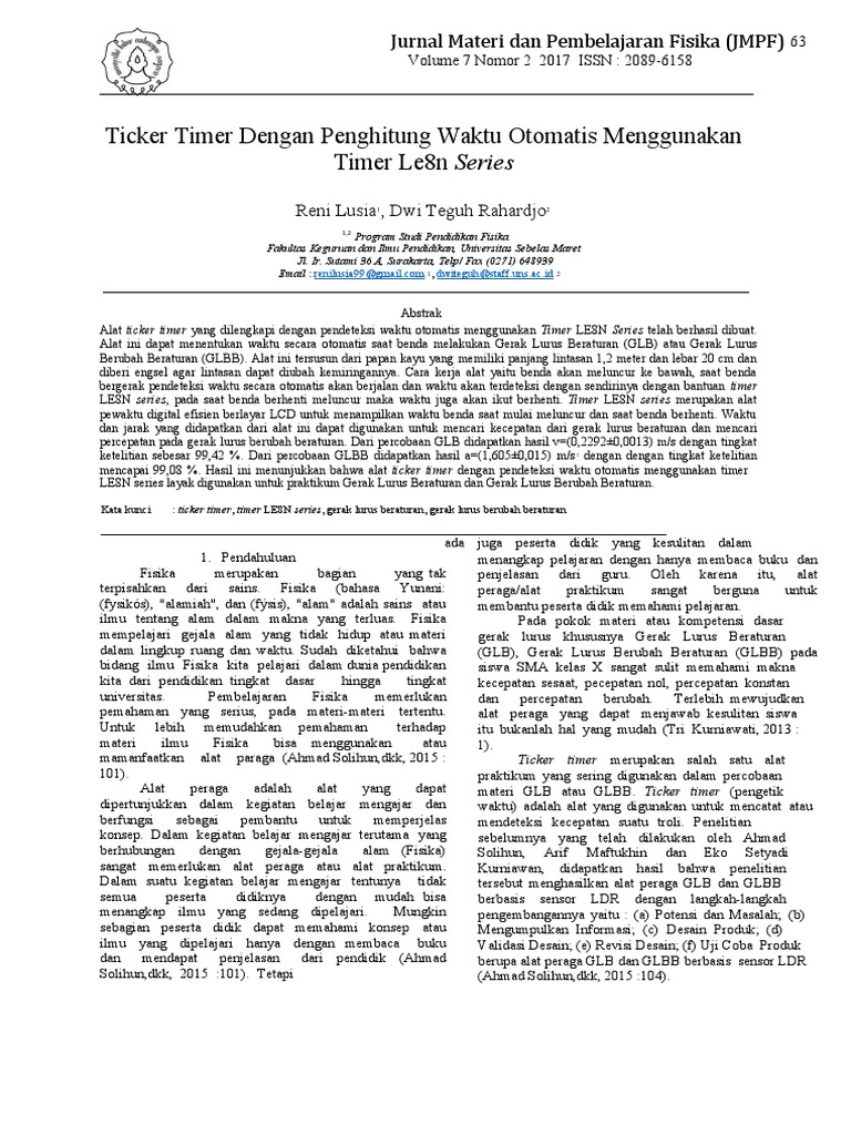 Ticker timer otomatis untuk praktikum fisika | PDF