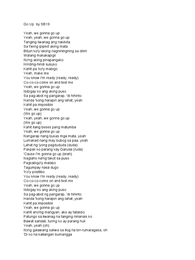 Go Up by SB19 Lyrics | PDF