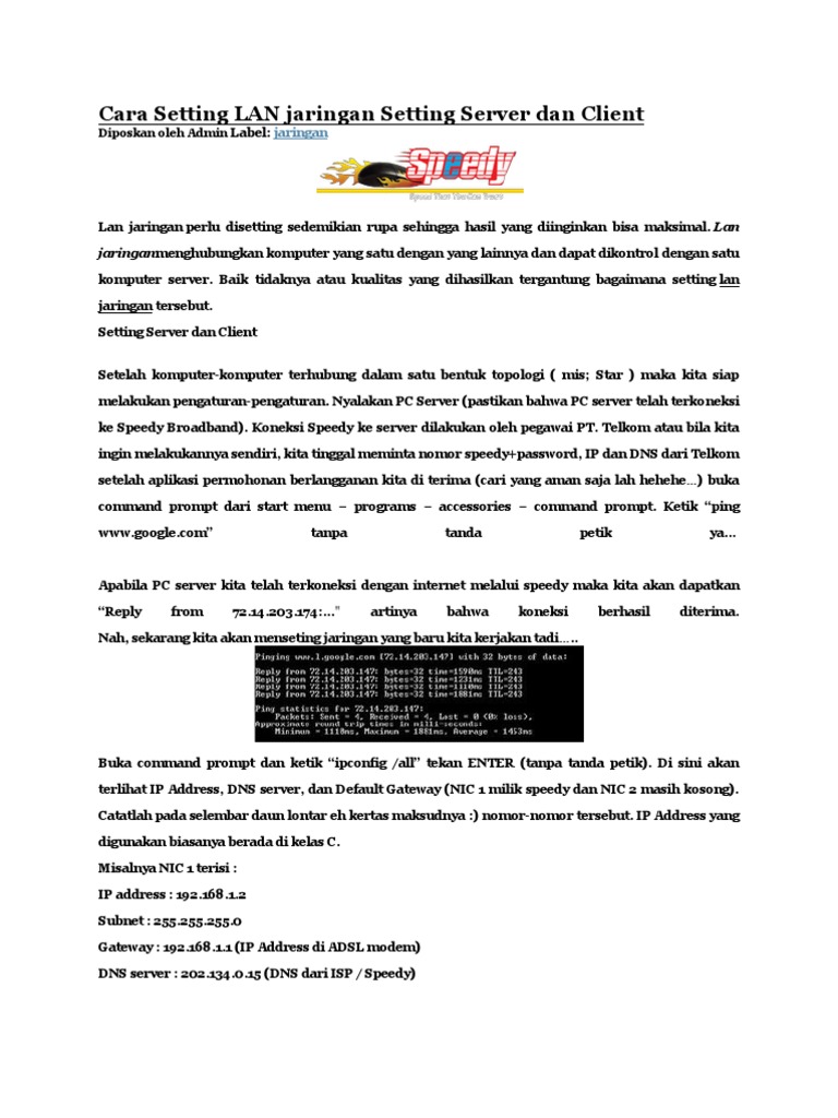 Cara Setting LAN Jaringan Setting Server Dan Client | PDF