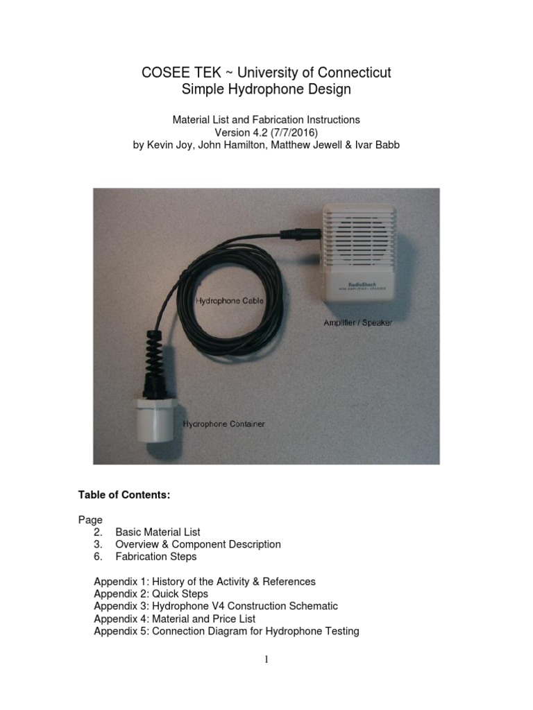 Simple Hydrophone Design Guide | PDF | Wire | Electrical Connector