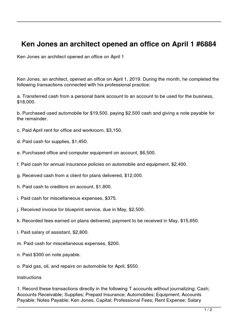 Ken Jones An Architect Opened An Office On April 1 | PDF | Expense ...