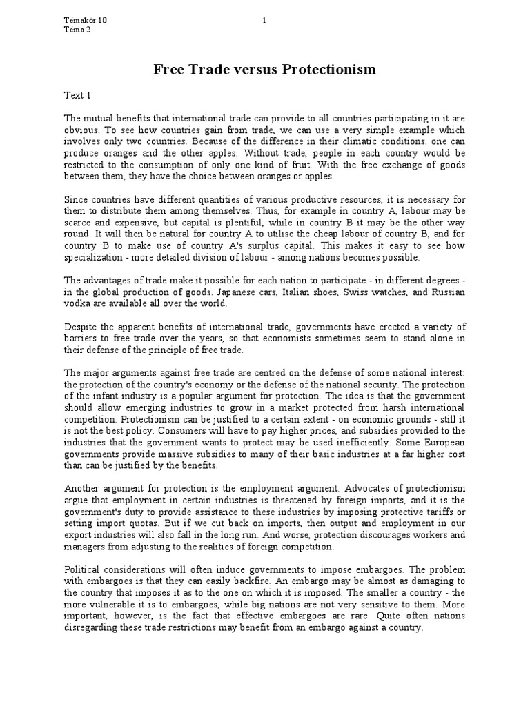 Free Trade Versus Protectionism | PDF | Protectionism | Tariff
