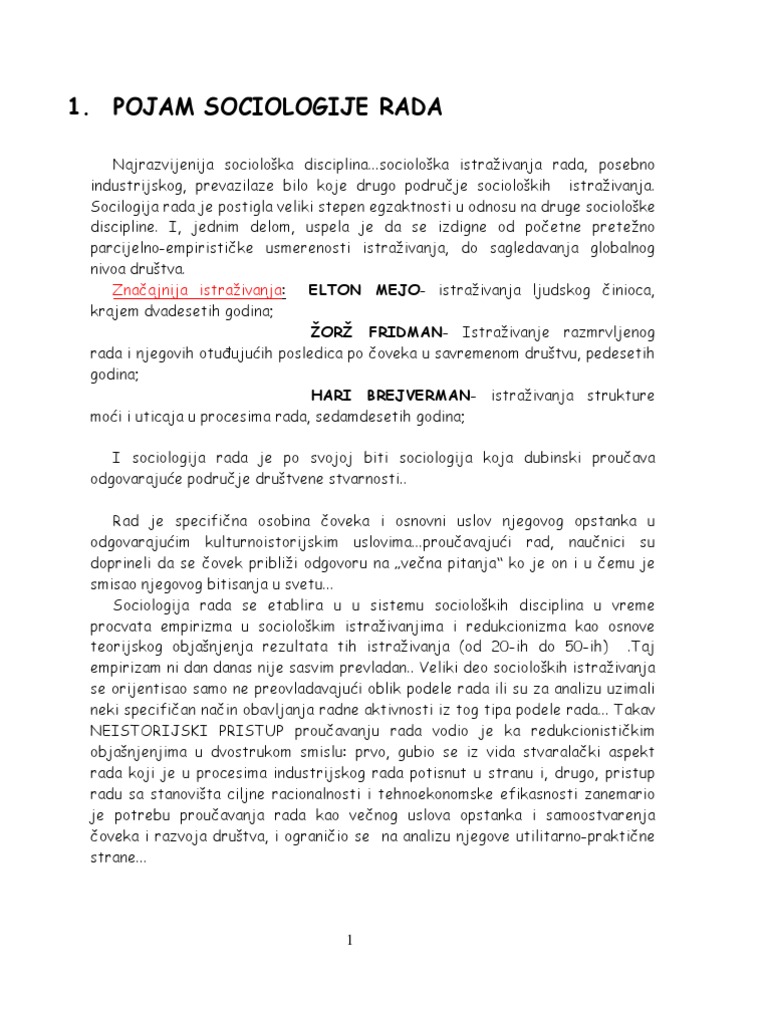 SOCIOLOGIJA RADA - 1 ISPITnew | PDF