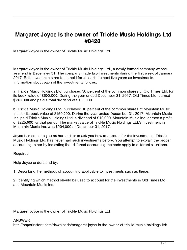 Margaret Joyce Is The Owner of Trickle Music Holdings LTD | PDF ...