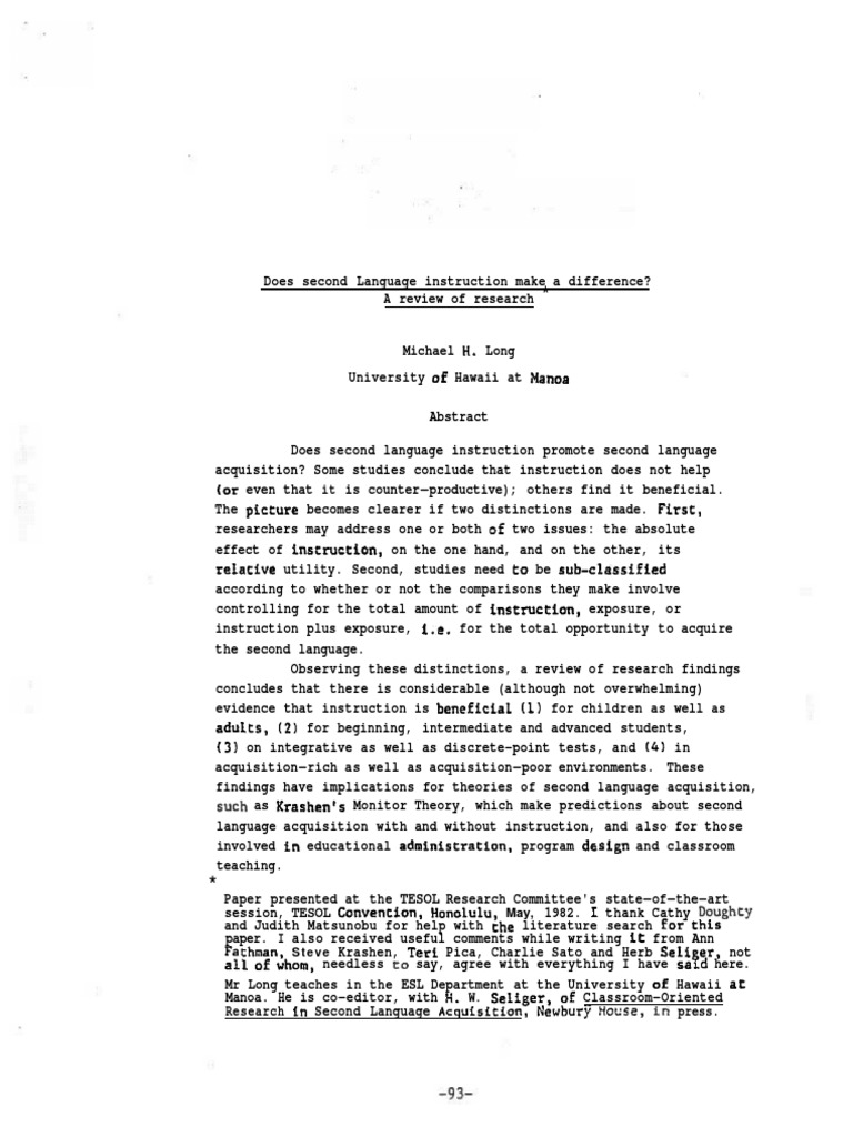 Long, M. H. (1983) - Does Second Language Instruction Make A Difference ...