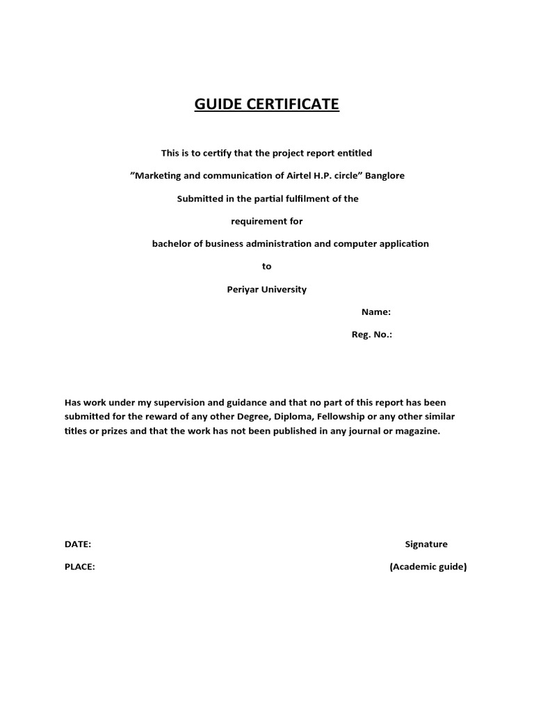 Guide Certificate, Student Declaration and Acknowledgement | PDF ...