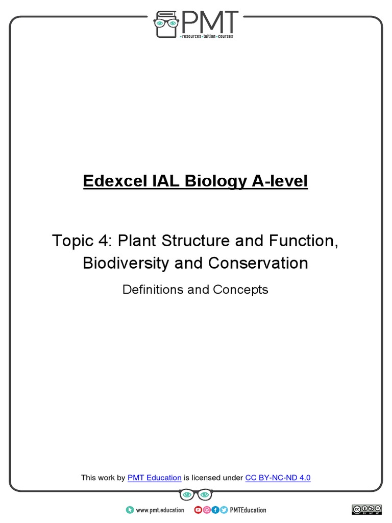 Edexcel IAL Biology A-level Plant Structure and Function, Biodiversity ...