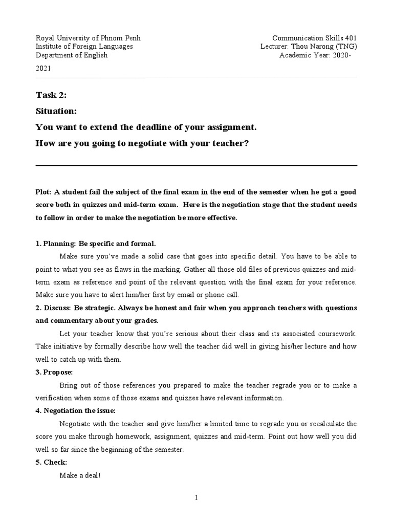 Task 2-Negotiation Practice | PDF | Negotiation | Test (Assessment)