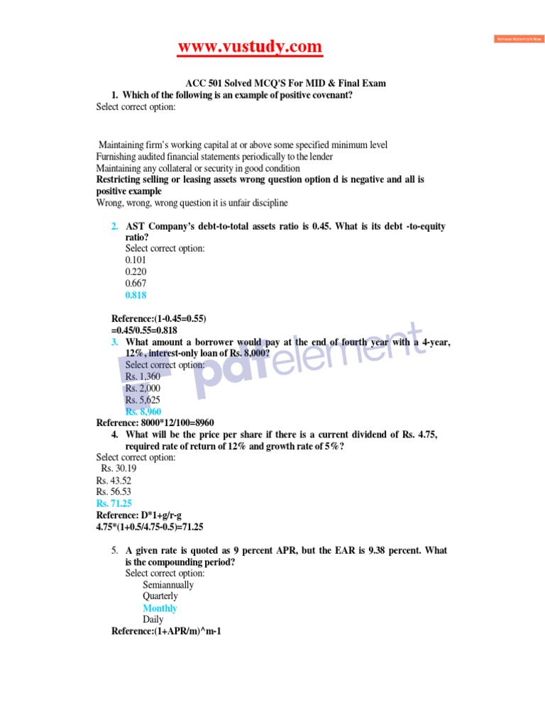 Acc501 Midterm Solved Mega File With Reference by Students | PDF | Net Present Value | Capital ...