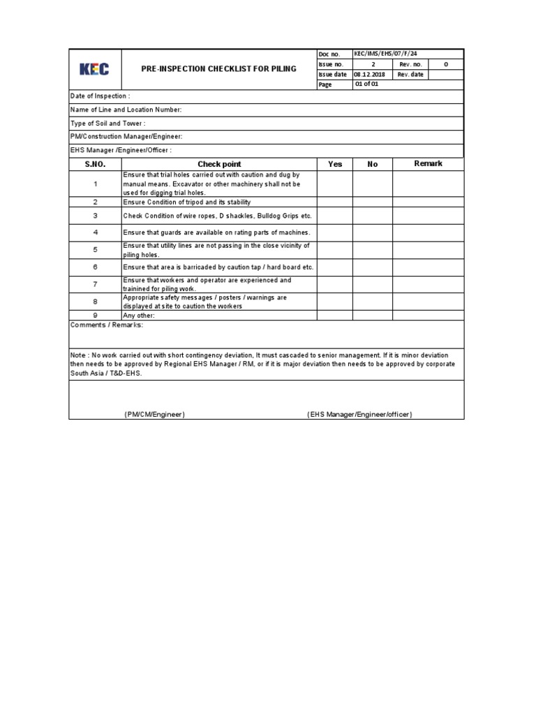 Pre-Inspection Checklist For Pilling | PDF | Home & Garden | Technology ...