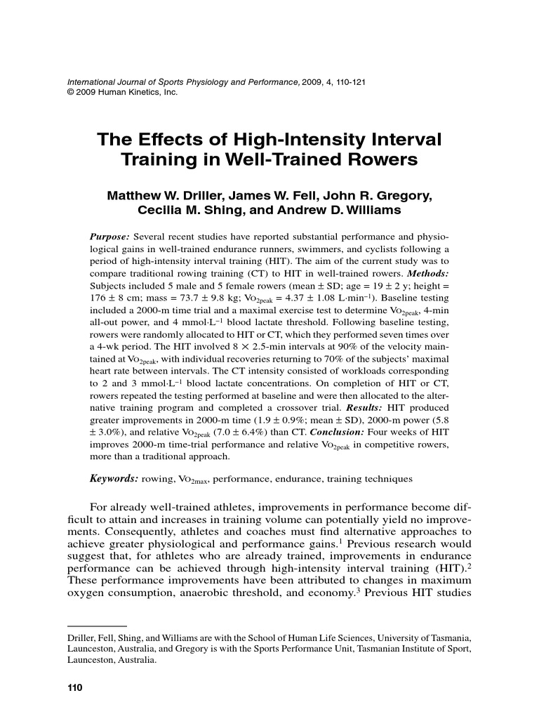The Effects of High-Intensity Interval Training in Well-Trained Rowers ...
